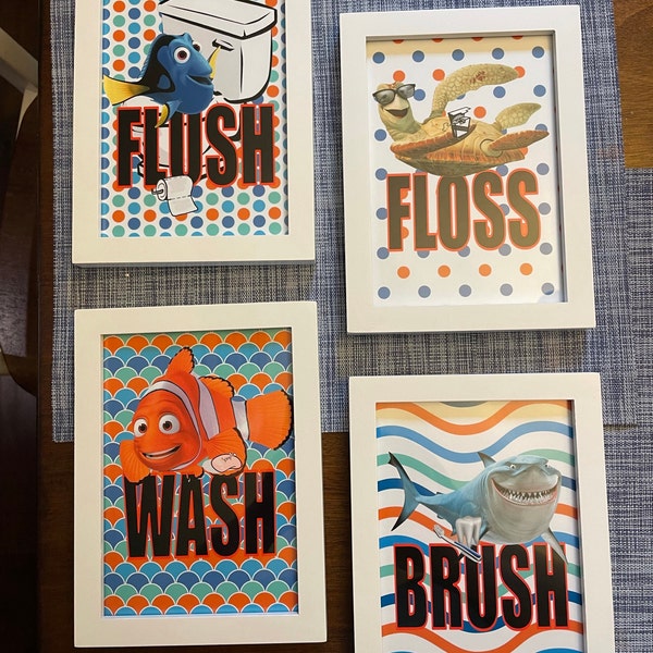 Finding Nemo Dory Wash Brush Floss Flush Kids Bathroom Decor Wall Art ...