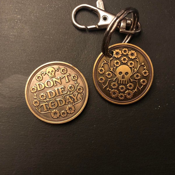 Lucky Coin - Don't Die Today - Antique Gold - Skull and Flowers ...