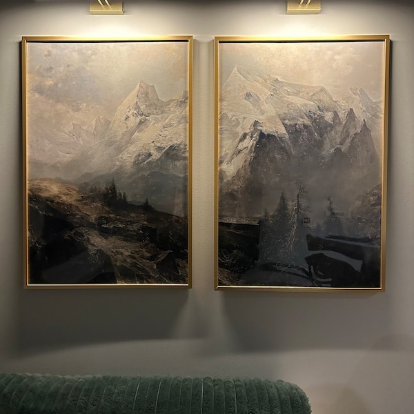 Rustic Mountain Landscape Print Set: Antique Split Panel Art (digital ...