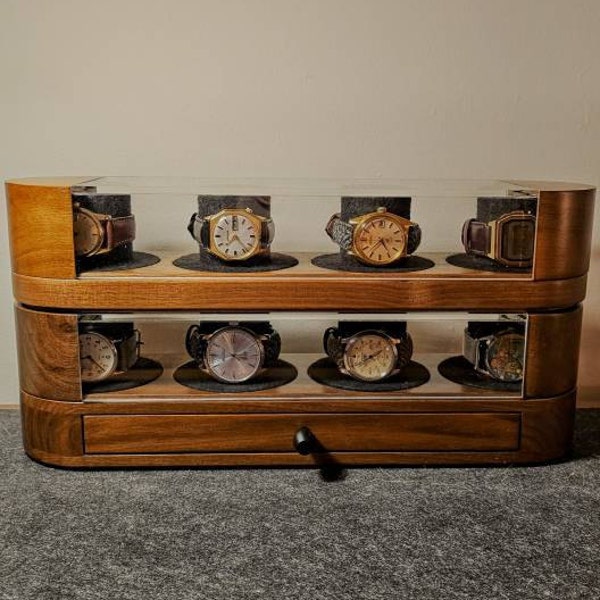 Walnut & Black Oak Watch Box With Drawer: Handmade Wood Watch Display ...