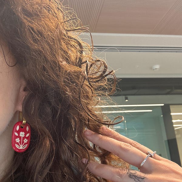 Charming Red & White Earrings, Elegant Double-sided Ceramic Earrings ...