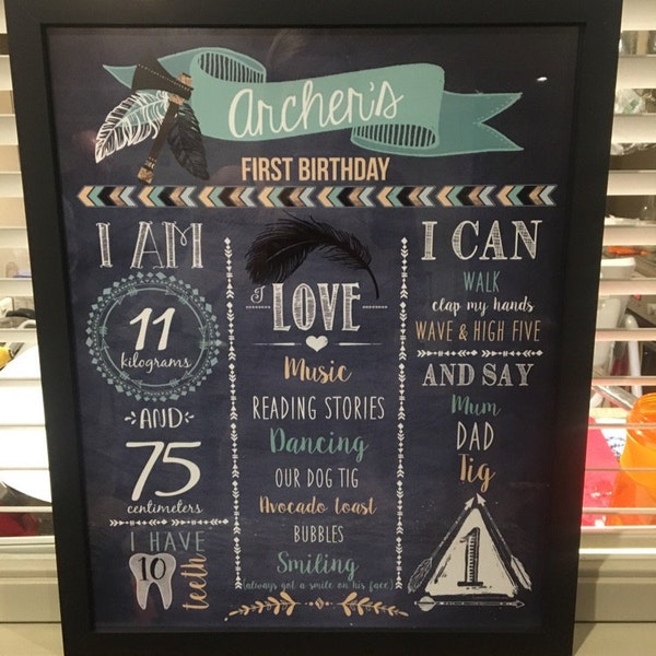 Personalized First 1st Birthday Chalkboard Sign - Instant Download ...