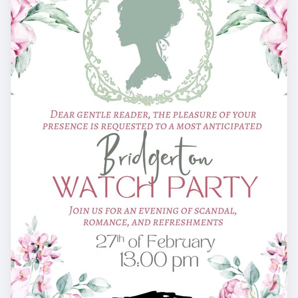 Bridgerton Inspired Tea Party Invitation Template, Regency Watch Party ...