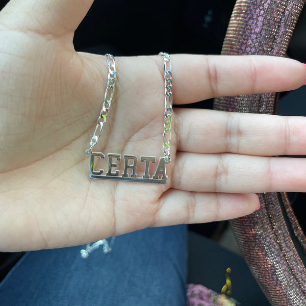 Custom Name Necklace for Men With Figaro Chain, Customize Name Plate ...