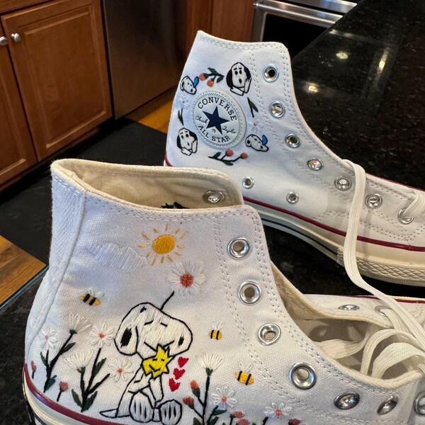 Embroidery Snake Converse, Fall Vibes Design Sneaker, Autumn Flowers ...