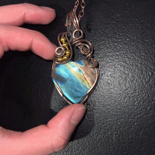 Labradorite Gemstone Pendant Copper Wire Wrapped Pendant Labradorite ...