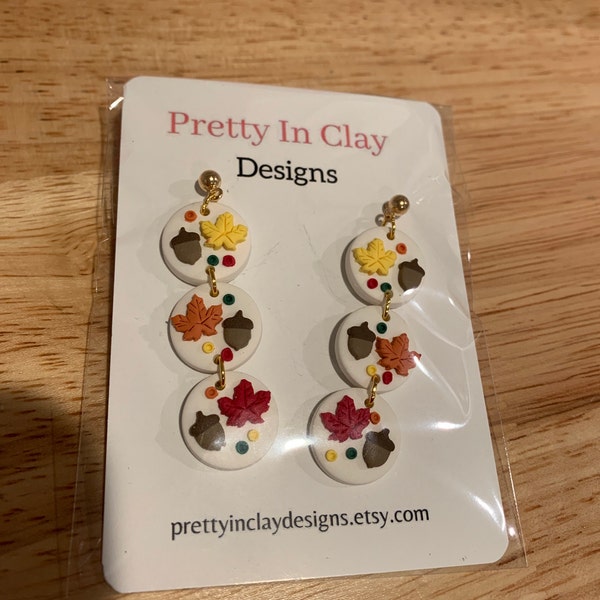 3 Tiered Fall Polymer Clay Earrings/autumn Earrings/fall Leaves/autumn ...