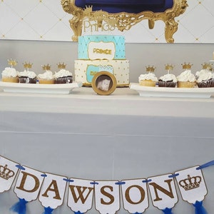Custom Name Banner With Crowns, White Blue and Gold Banner With Tulle ...