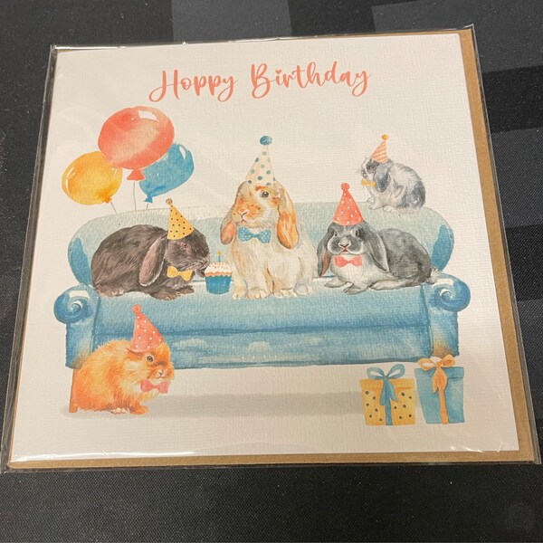 Rabbit Birthday Card, Hoppy Birthday, Bunny Rabbit Card, Cute Birthday ...