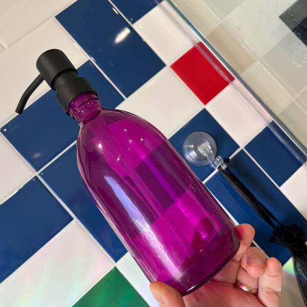 Hot Pink/magenta Glass 500ml Pump Soap Dispenser Yellow Gold Pump and ...