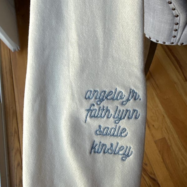 Solid Script Font Embroidered Names on Sleeve Sweatshirt Add-on (MUST ...
