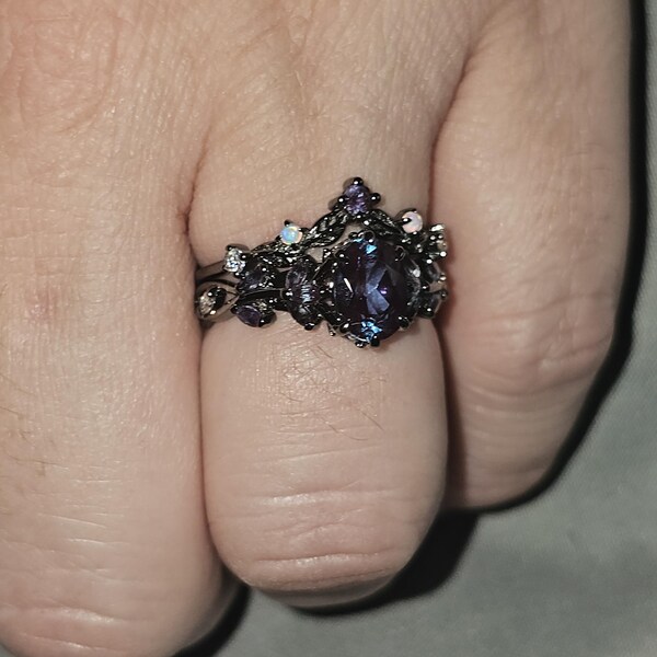 Gothic Black Gold Marquise Cut Moss Aagate Engagement Ring Nature ...