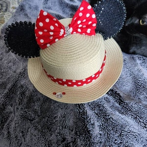 Inspired Classic Minnie Mouse Straw Hat, Sun Hat Mouse Ears OR With ...