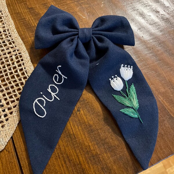 Girls Custom Initial Floral Hand Embroidered Hair Bows Çocuk,baby Hair ...