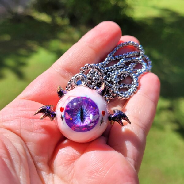 Handcrafted Resin Purple Devil Eyeball Jewelry - Eyeball Necklace ...