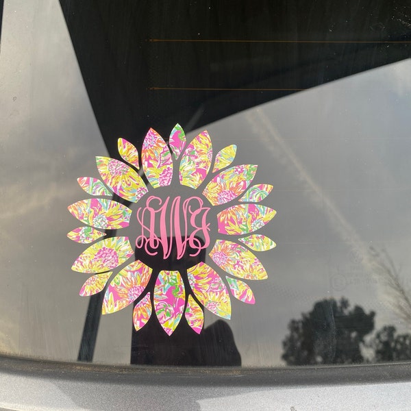 Sunflower Monogram Car Decal | Flower Monogram | Sunflower Custom Decal ...