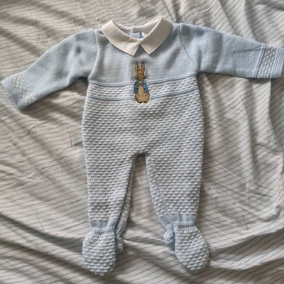 Embroidered Peter Rabbit Baby Boys Knitted Romper Long Sleeve Blue New ...
