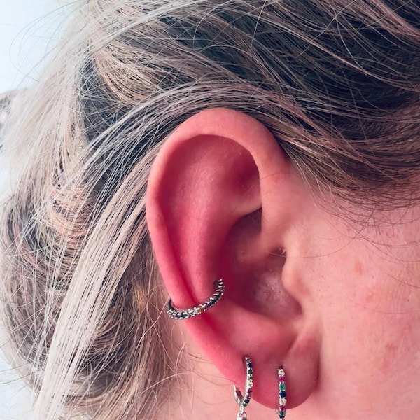 Colorful Silver Earring Set Minimalist Earrings Set for Multiple Piercing Everyday Silver Ear ...