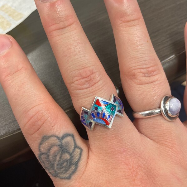 Georgian Cloisonne Enamel Ring Artisan Silver Jewelry Brown Color ...