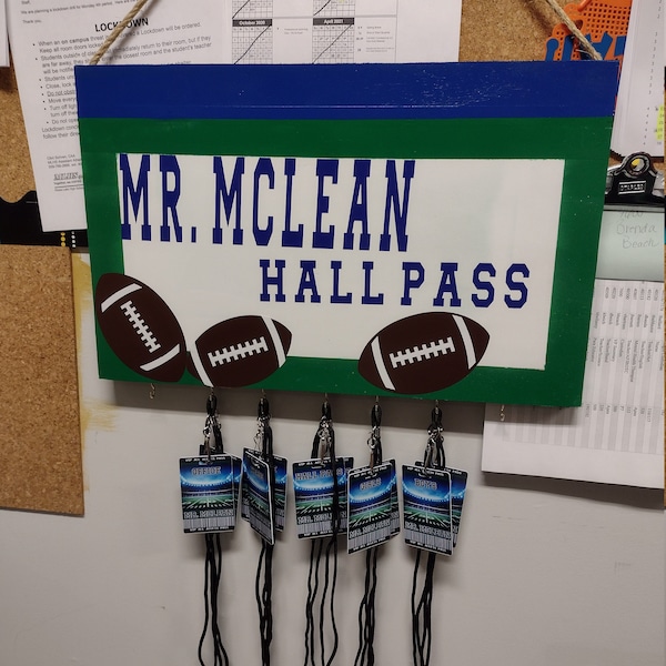 Football Theme Classroom Hall Passes for Teachers, Personalized, Hall ...