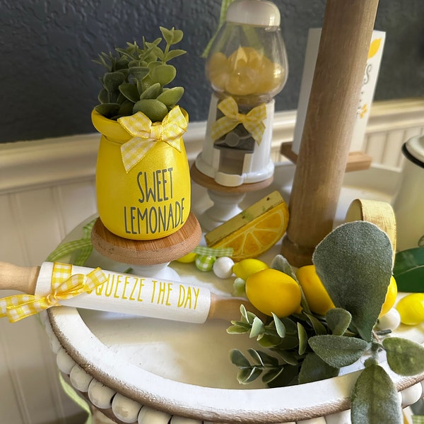 Lemon Tiered Tray Decor, Summer Tiered Tray Decor, Mini Jar for Tiered ...