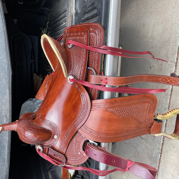 Western Show Saddle Horse Tack Silver Premium Genuine Cowhide Leather ...
