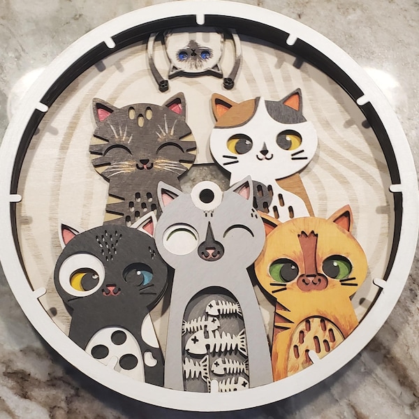 Ginger Gang Clock – 3D Layered Cat Wall Clock SVG | Cute Laser Cut ...