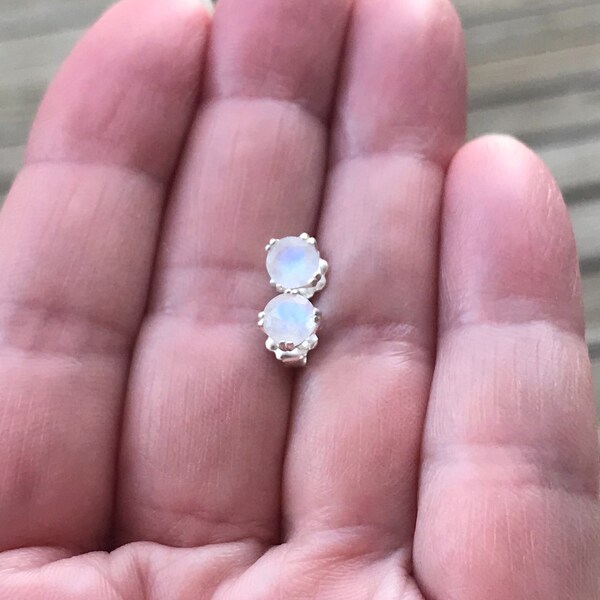 Natural Rainbow Moonstone Stud Earrings Pair 4mm 5mm 6mm Solid 925 ...