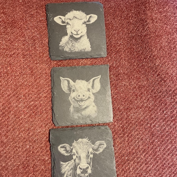 12 Adorable Farm Animals Digital Files for Laser Engraving 4x4" Slate ...