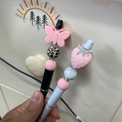 Strawberry Beaded Pen Strawberry Pen Pink Strawberry Pen Silicone ...