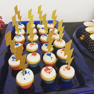 Lightning Bolt Cupcake Toppers or Food Picks, Superhero Birthday Cake ...