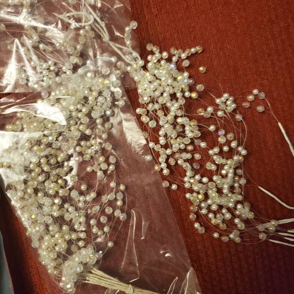 Vintage Bridal White or Ivory Pearl Sprays W/ Illusion Wire, 12 Stem ...