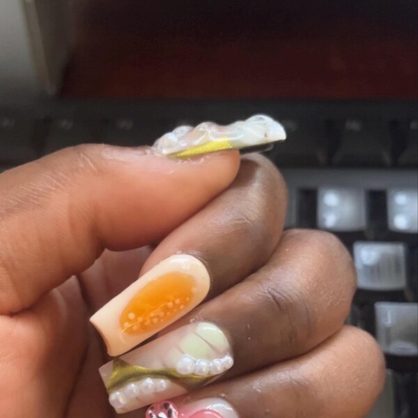Cleo Sol Inspired Nails/brown Nails/ Neosoul Nails/ 3D Press on Nails ...