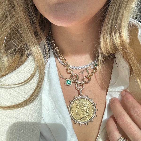 Vintage Coin Necklace Gold Statement Necklace Gold Chunky Necklace ...