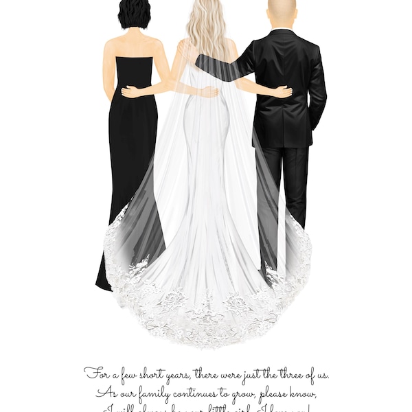 Personalized Bride and Parents Portrait Art PRINT | Mother & Father of ...