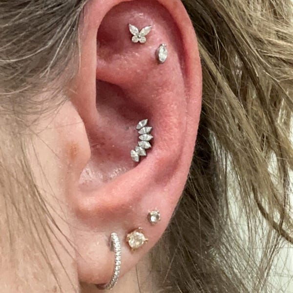 16G Double Chain Drape/dangle CZ Hidden Helix Piercing/rook Earring ...
