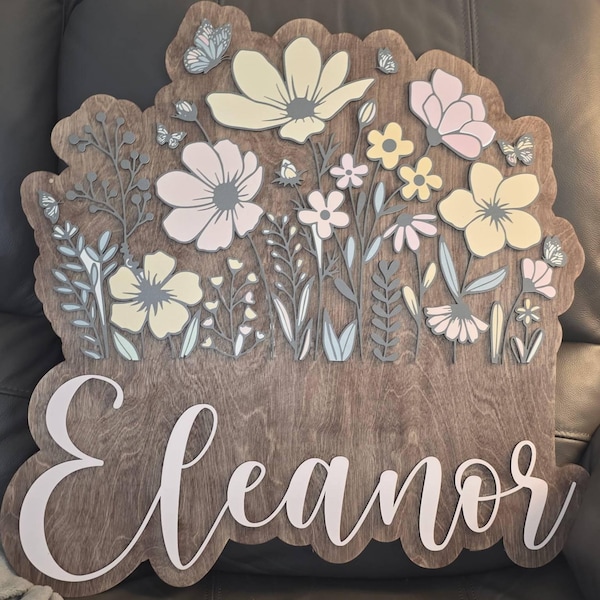 Custom Raising Wildflowers Wooden Name Sign Personalized Baby Girl Name ...