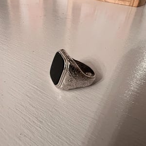 Unique Mens Pinky Signet Ring in Silver, Rectangle Solid Silver Pinky ...