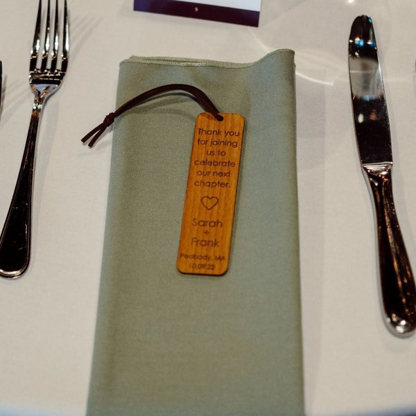Double Sided Wedding Favor Bookmarks - Custom Engraved Wood - Rustic ...
