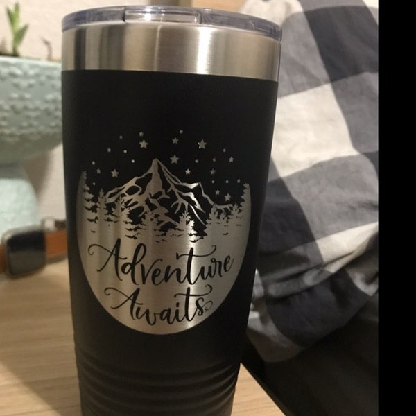 Adventure Awaits - Engraved Tumbler - Camping Hiking Hiker Outdoor Gift ...