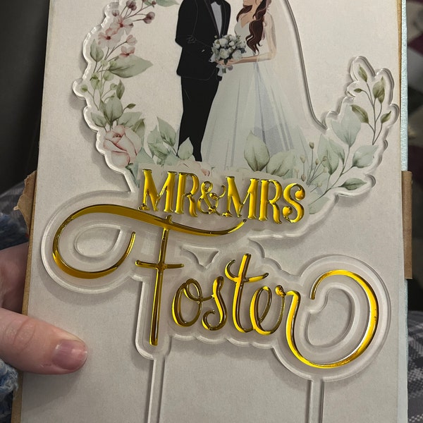 Colorfull Wedding Cake Topper With Personalized Bride and Groom ...