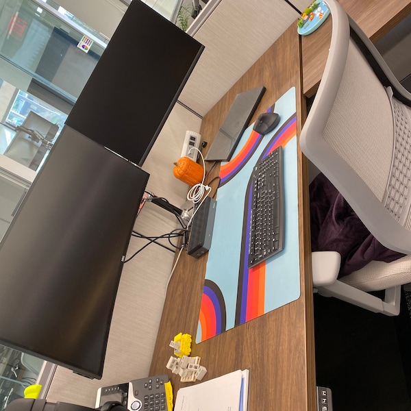 Blue 70s Graphic Desk Mat, Aesthetic Desk Accessory, Cute Workspace ...