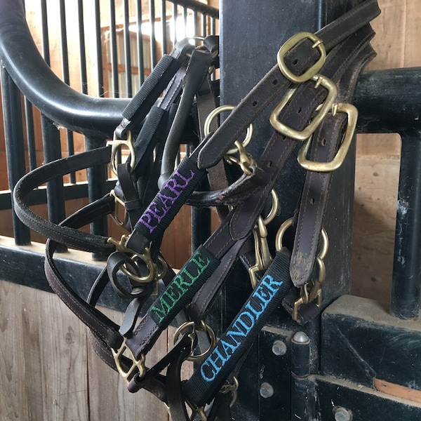 SMALL/MEDIUM Embroidered Halter Sleeves, Custom Horse Halter Name Tag ...