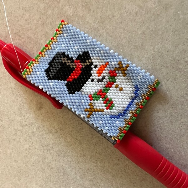 Beaded Snowman Even Count Peyote Pen Wrap for Pilot G2 - Miyuki Beading ...
