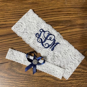 Personalized Wedding Garters Brides Something Blue Garter MONOGRAMMED ...