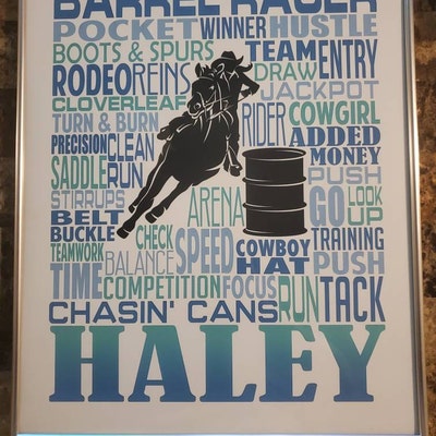 Personalized Barrel Racing Poster, Barrel Racer Typography, Barrel ...