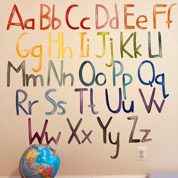 Lowercase Rainbow Watercolor Letters - Fabric Wall Decal - Color Story ...