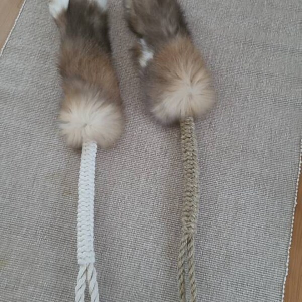 Natural Rabbit Fur and Linen Rope Dog Toy for Tug-of-war and Chasing ...