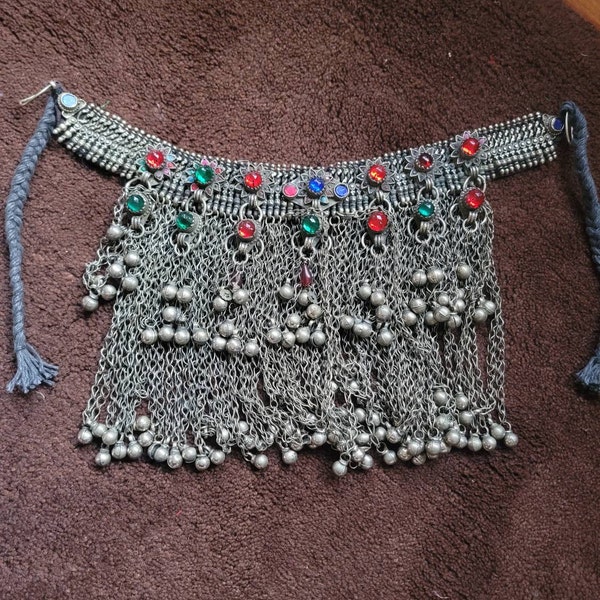 Hand-beaded Panel With Tufted-bell Accents and Mirrors Vintage Afghan ...