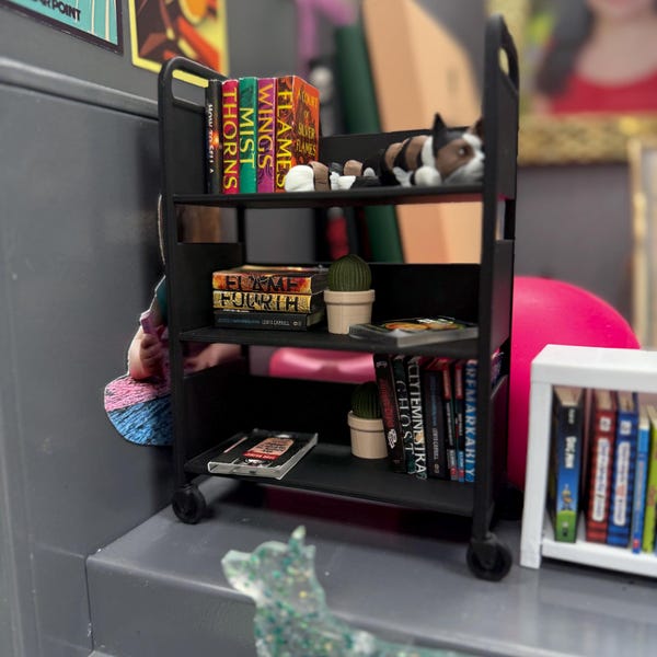 1/6 Scale 3 Shelf Mini Library Cart/ Mini Brands Books / Mini Books ...